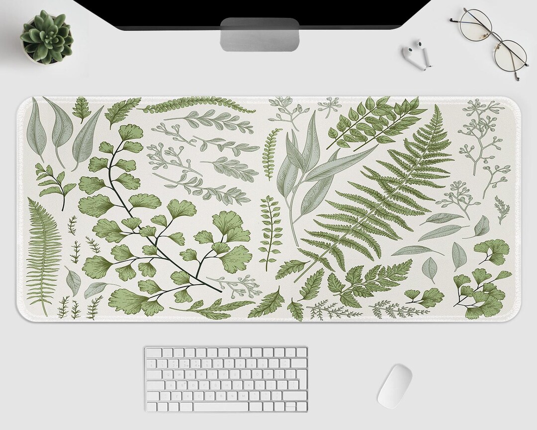 Fern Desk Mat Herbal Gaming Mouse Pad Office Decor Accessories Keyboard ...