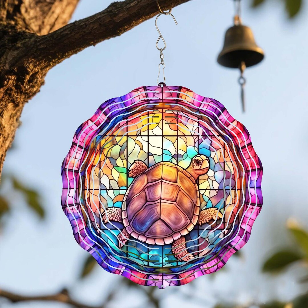 Custom Metal Wind Chime, 360-degree Rotating Colorful Turtle Wind ...