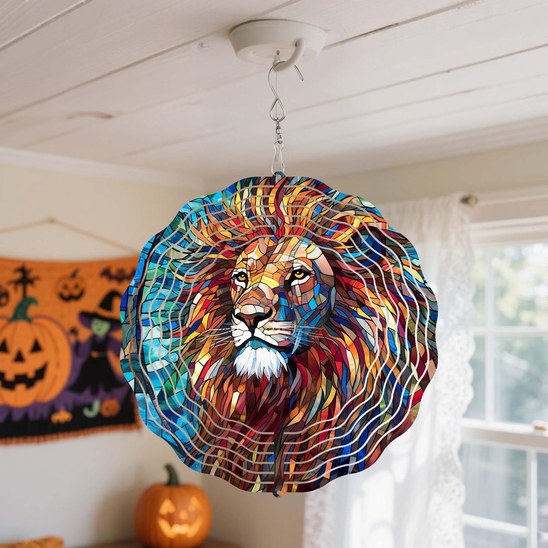 Vibrant 3D Lion Wind Spinner, Outdoor Hanging Spinner, 360-degree ...