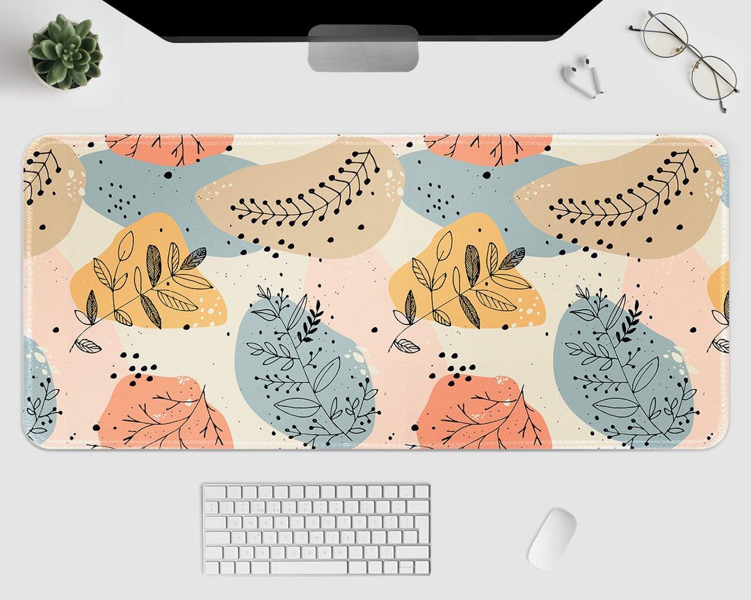 Plant Illustration Desk Mat Leaf Pattern Keyboard Pad Laptop Mouse Pad ...