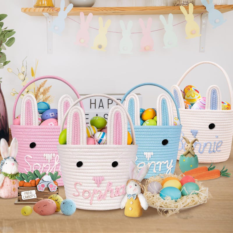 Embroidered Rope Baskets - Etsy