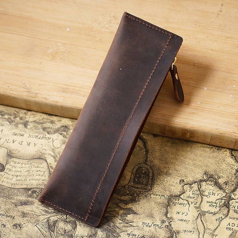 Custom Text Pen Case, Vintage Pencil Case, Handmade Leather Pen Case ...
