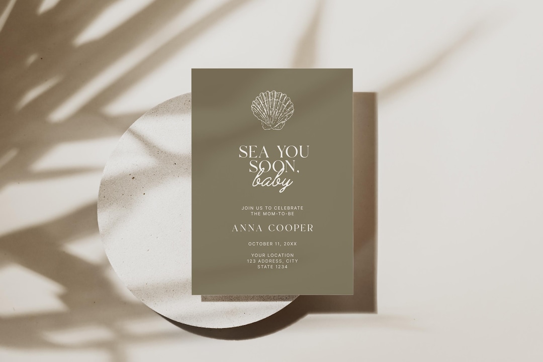 Sea You Soon Baby Shower Invitation Canva Template | Modern Coastal ...