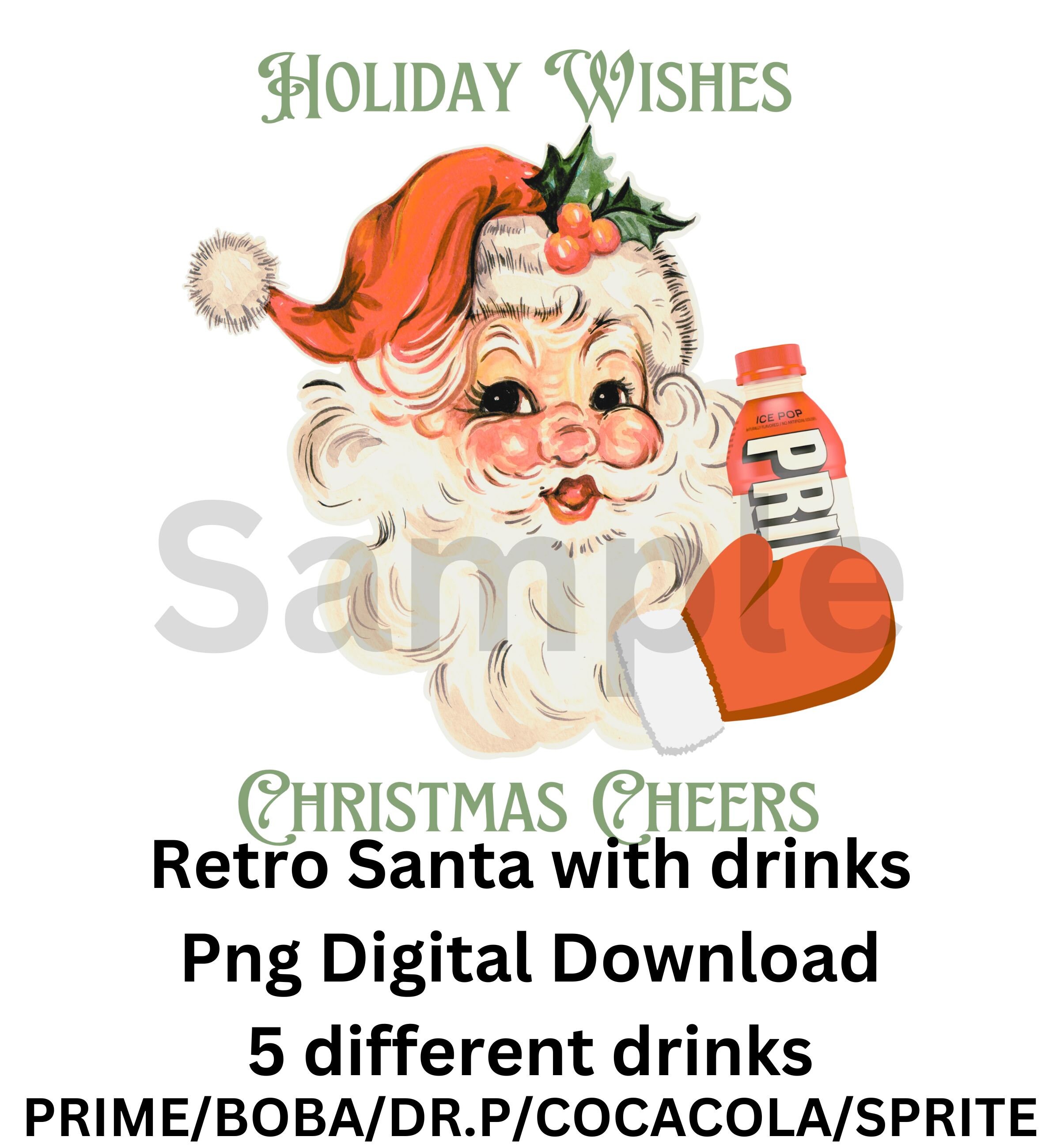 5 Retro Santa With Drinks PNG Digital Download, Santa With Boba ...