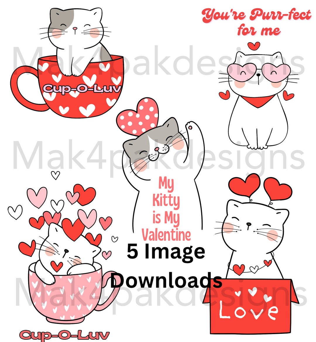Valentines Cat Png Digital Download/valentines Clip Art/clever - Etsy