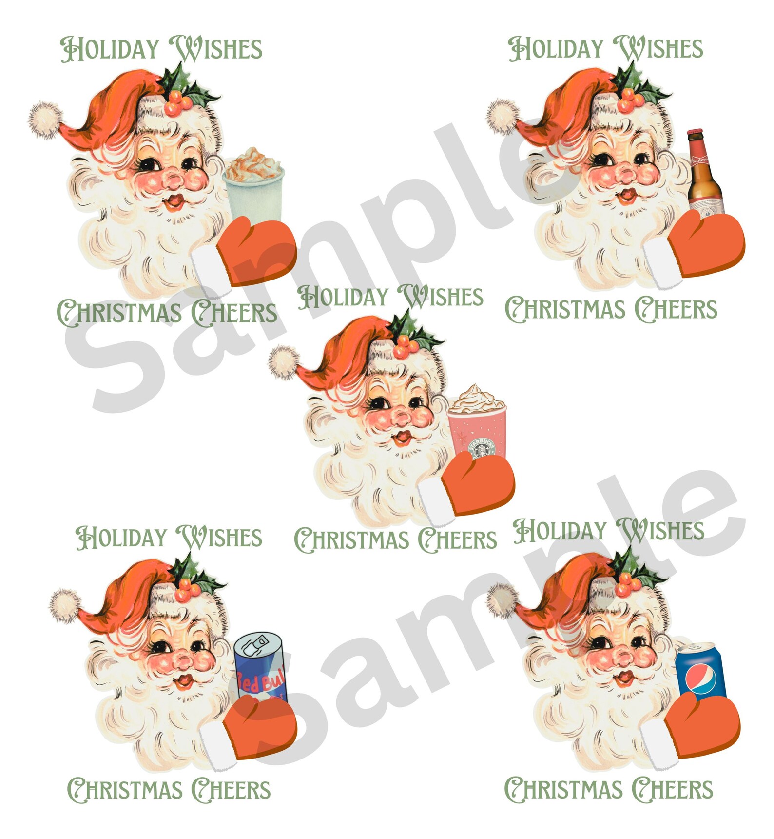 10 Retro Santa With Drinks PNG Digital Download, Santa With Pepsi/boba ...