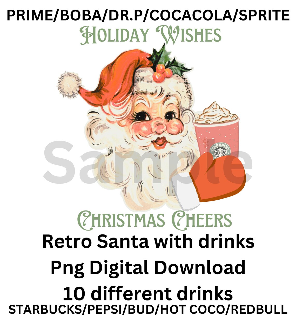 10 Retro Santa With Drinks PNG Digital Download, Santa With Pepsi/boba ...