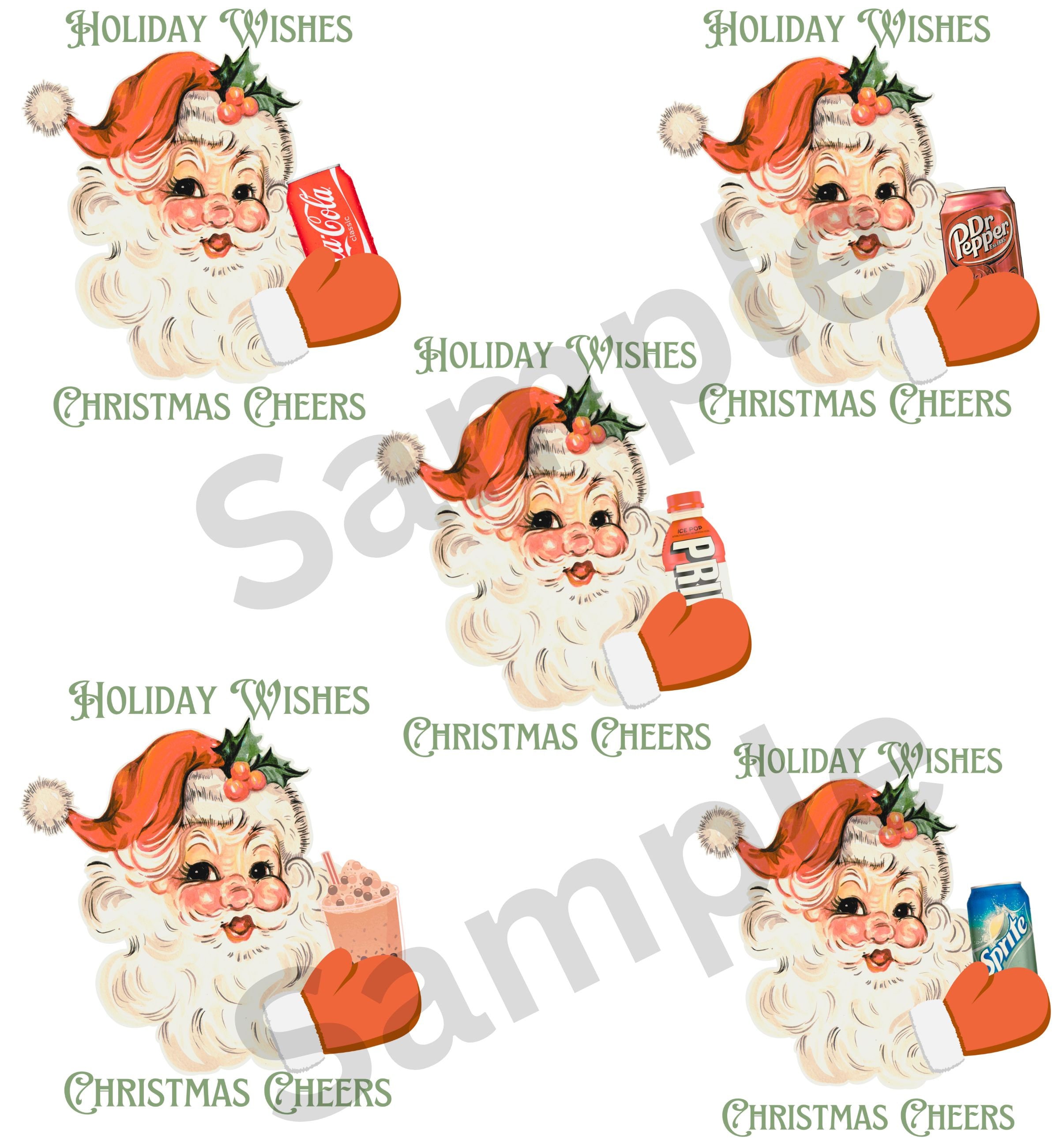 10 Retro Santa With Drinks PNG Digital Download, Santa With Pepsi/boba ...