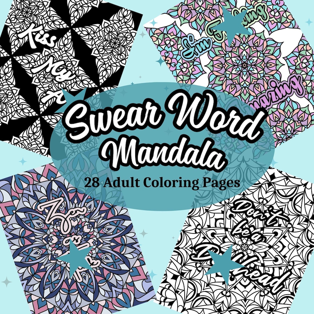 Swear Words Mandala Coloring Pages for Adults Detailed Illustrations ...