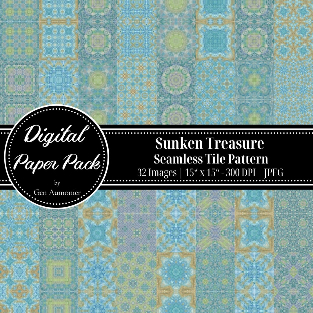 Sunken Treasure Metallic Watercolor Seamless Tile Pattern Bundle ...