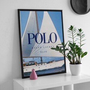 Vintage Polo Ralph Lauren Blue Yacht Sailing Poster, Nautical Wall Art ...