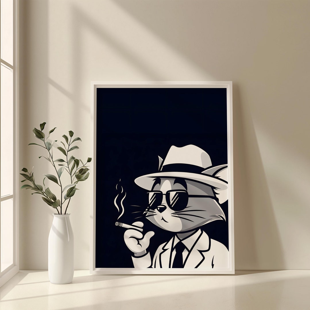 Cool Cat Wall Art, Funny Cat Print, Room Decor, Modern Canvas Art, Pop ...