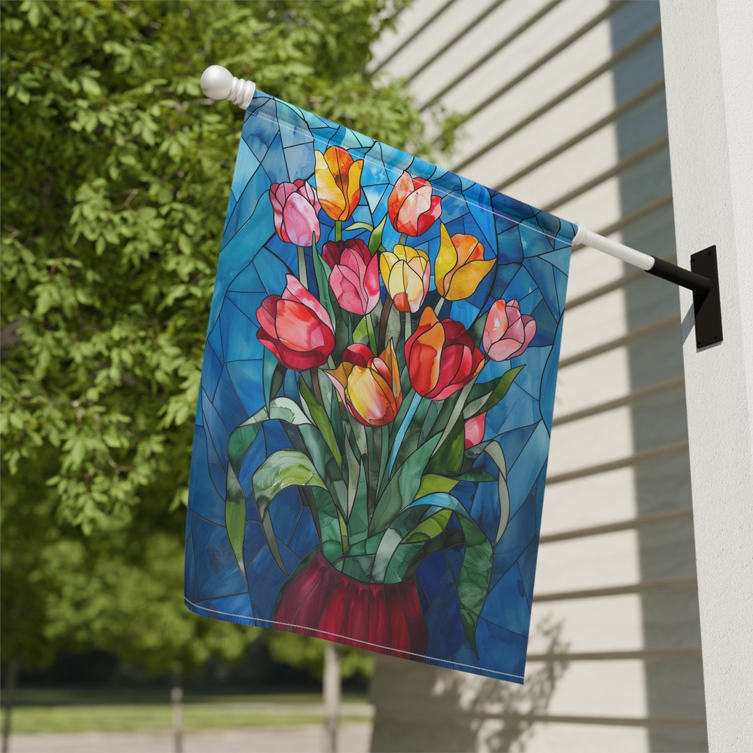 Spring Tulip Stained Glass Garden or House Banner - Floral Tulips for ...