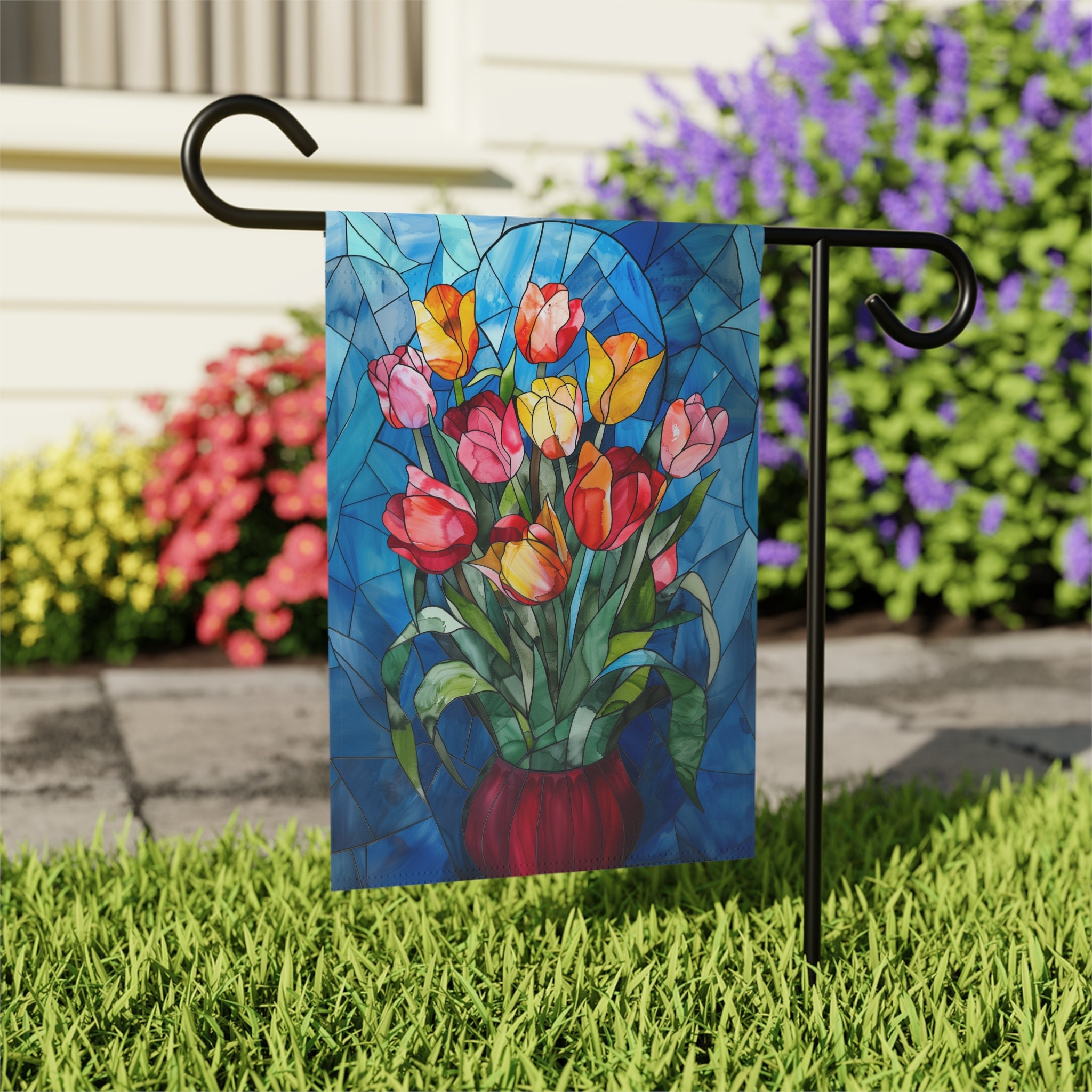 Spring Tulip Stained Glass Garden or House Banner - Floral Tulips for ...