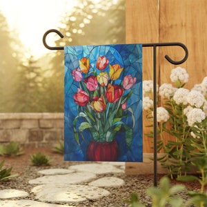 Spring Tulip Stained Glass Garden or House Banner - Floral Tulips for ...