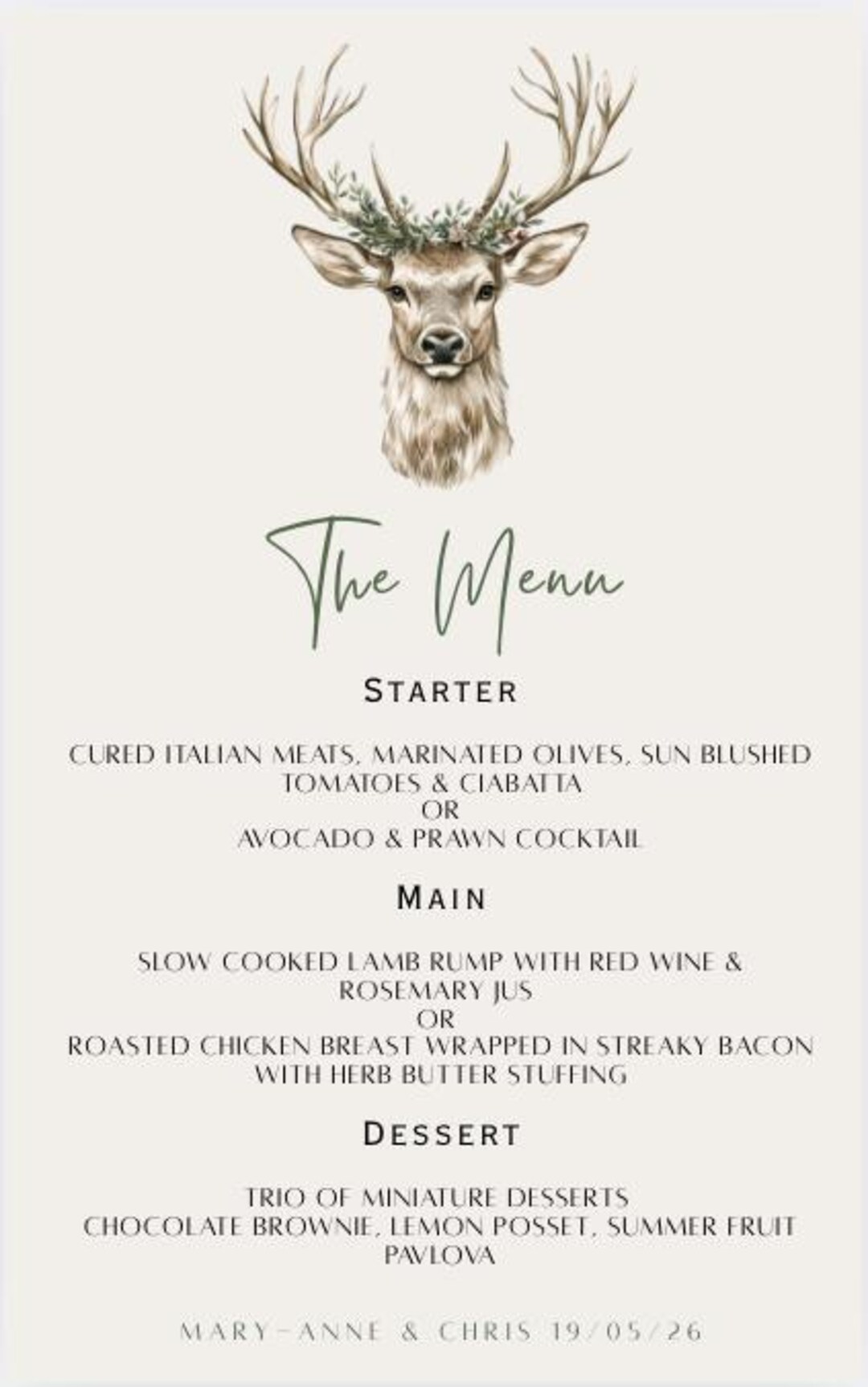 Enchanted/deer Wedding Menu Template (7.5x12cm) - Etsy