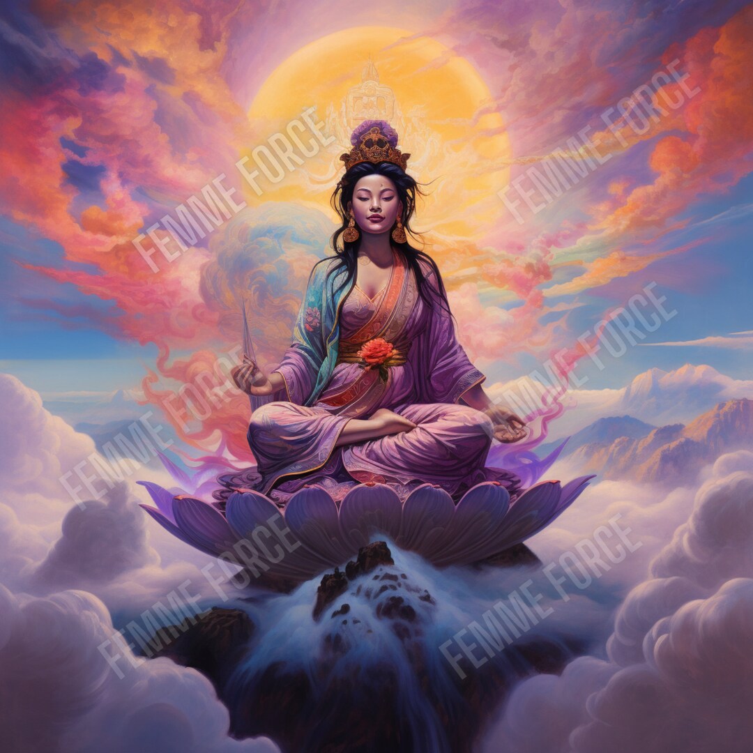Chinese Goddess Guanyin Digital Art Print - Goddess of Mercy and ...