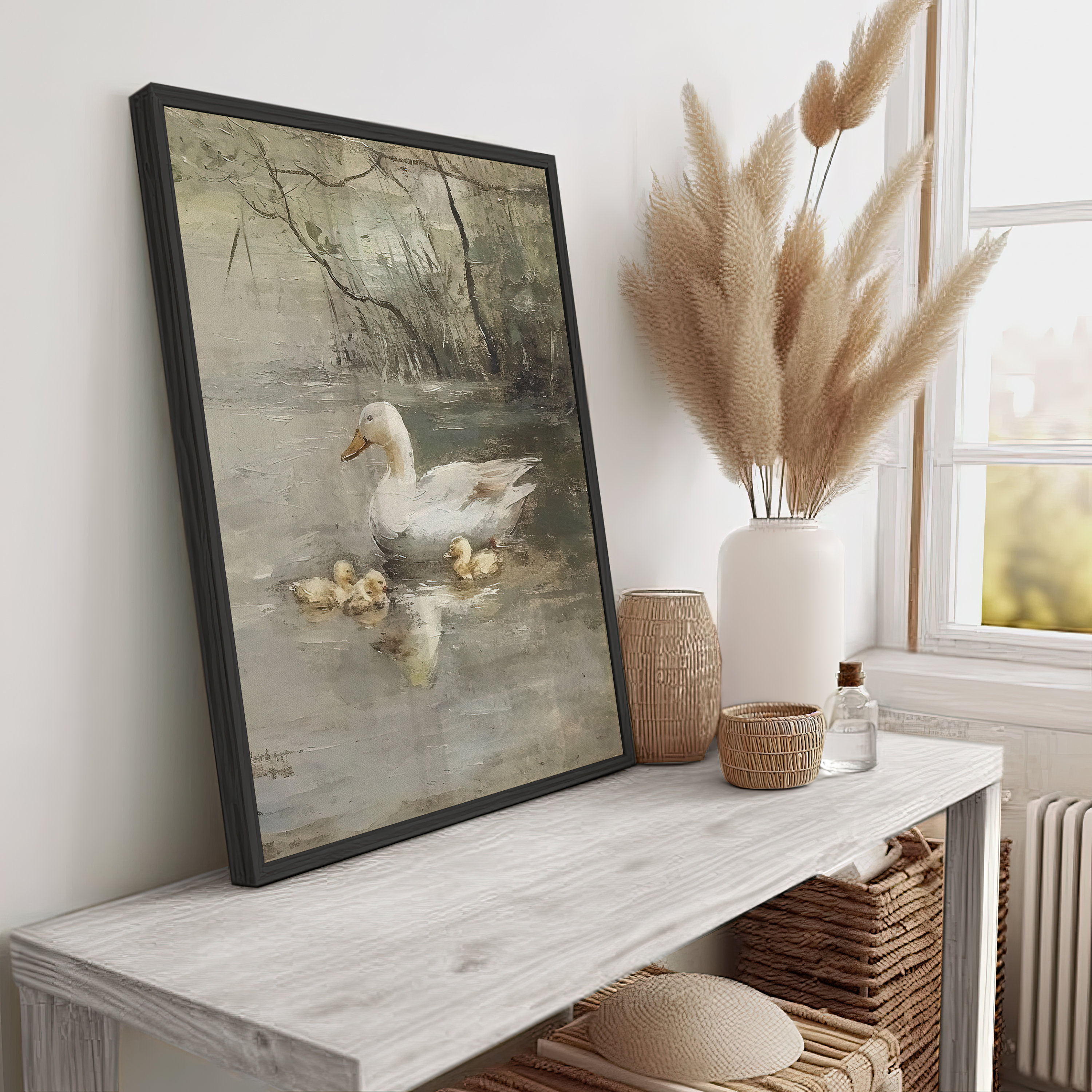 Vintage Spring Ducks Art Print Easter Rustic Wall Decor Neutral Beige ...
