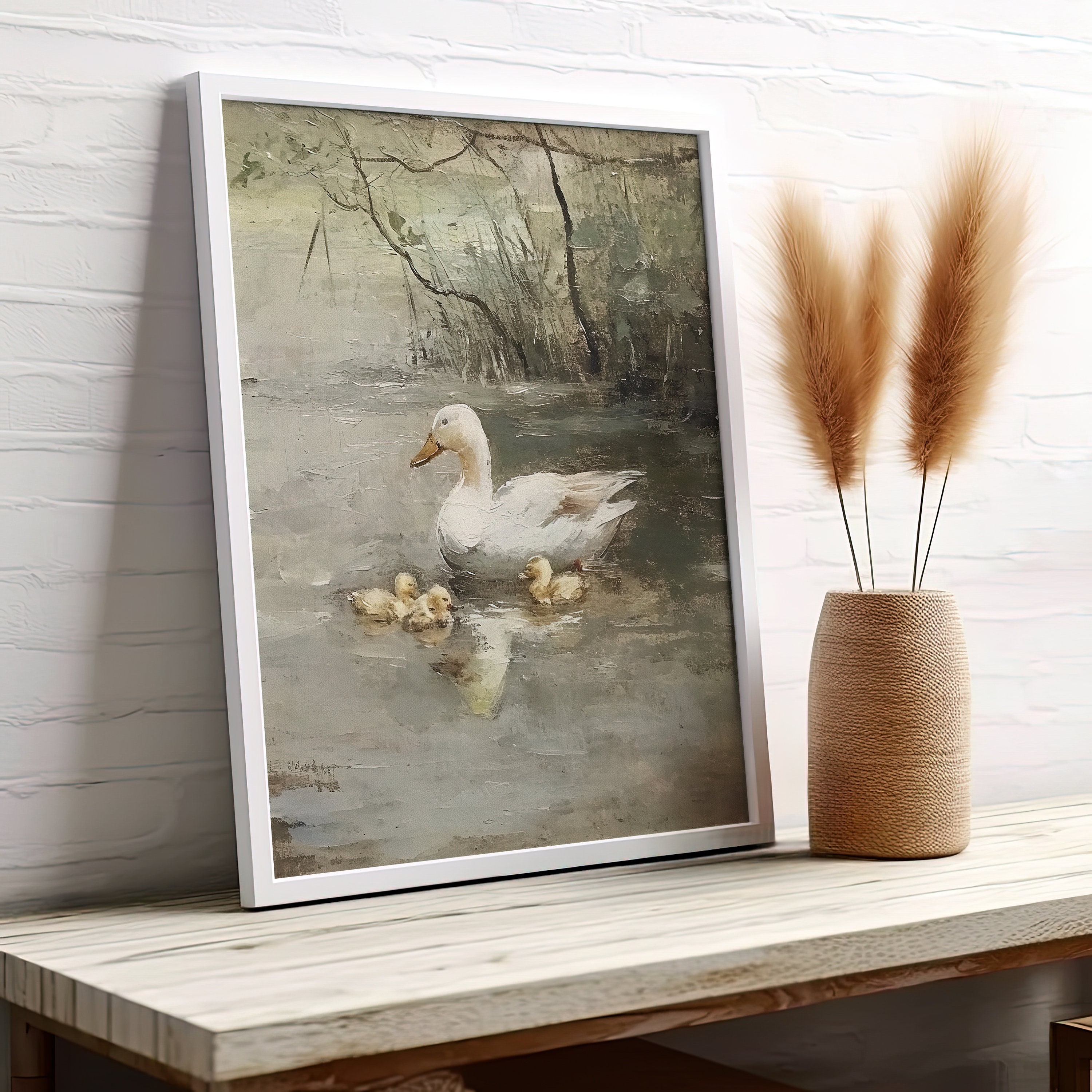 Vintage Spring Ducks Art Print Easter Rustic Wall Decor Neutral Beige ...