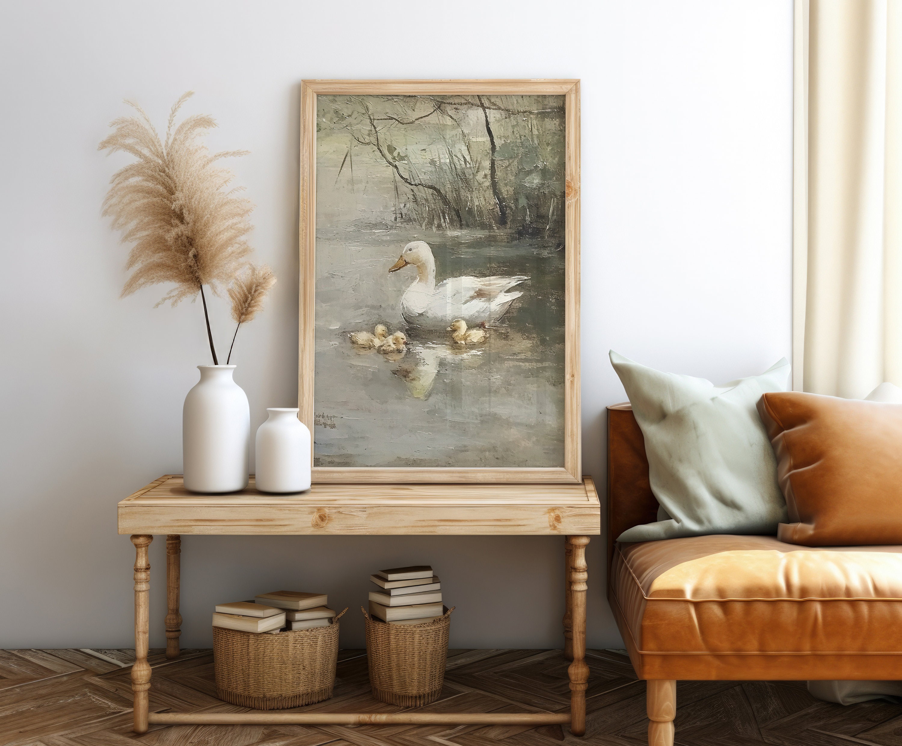 Vintage Spring Ducks Art Print Easter Rustic Wall Decor Neutral Beige ...