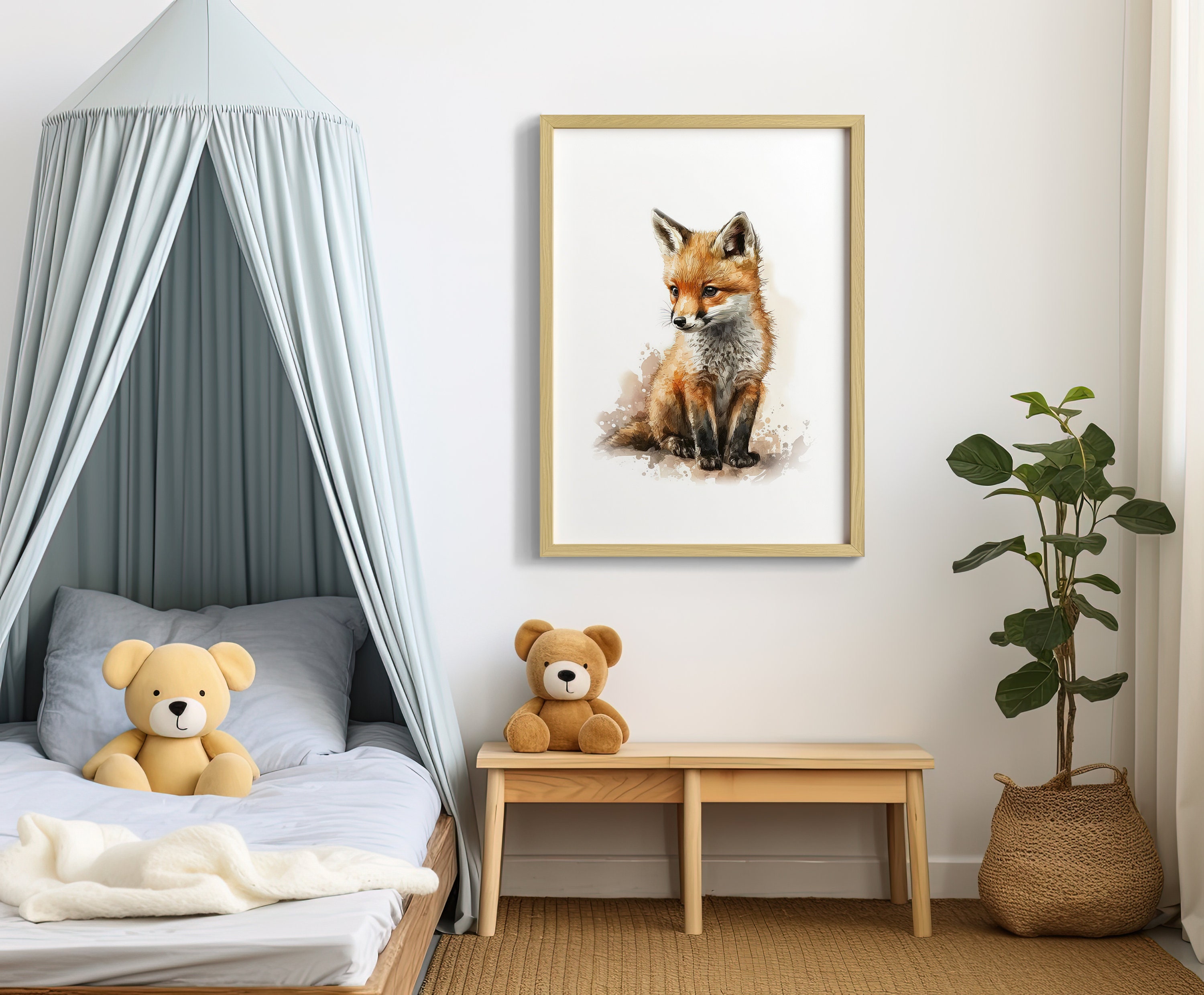 Cute Baby Fox Woodland Nursery Art Print for Children Watercolor Fox ...