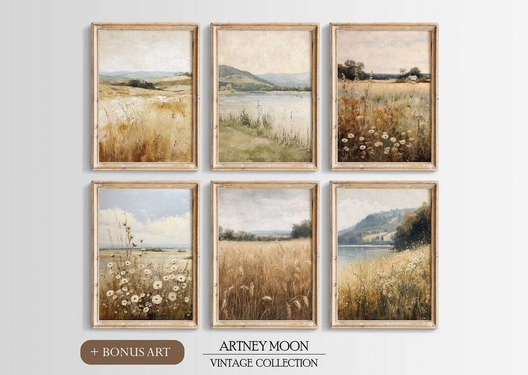 Vintage Wildflowers Gallery Set of 6 Rustic Landscape Art Prints Spring ...