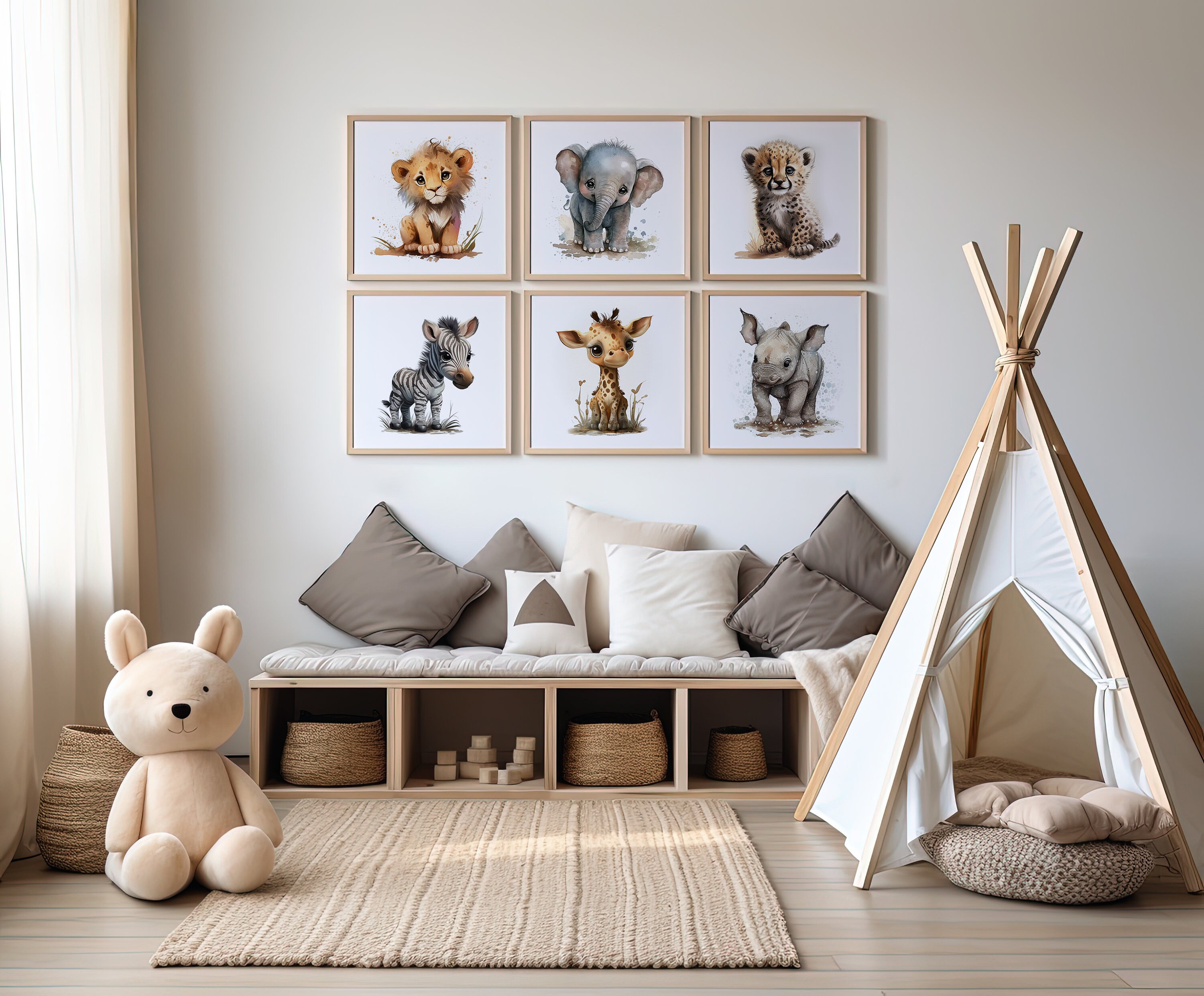 Cute Safari Animals Set of 6 Nursery Art Prints for Children - Etsy