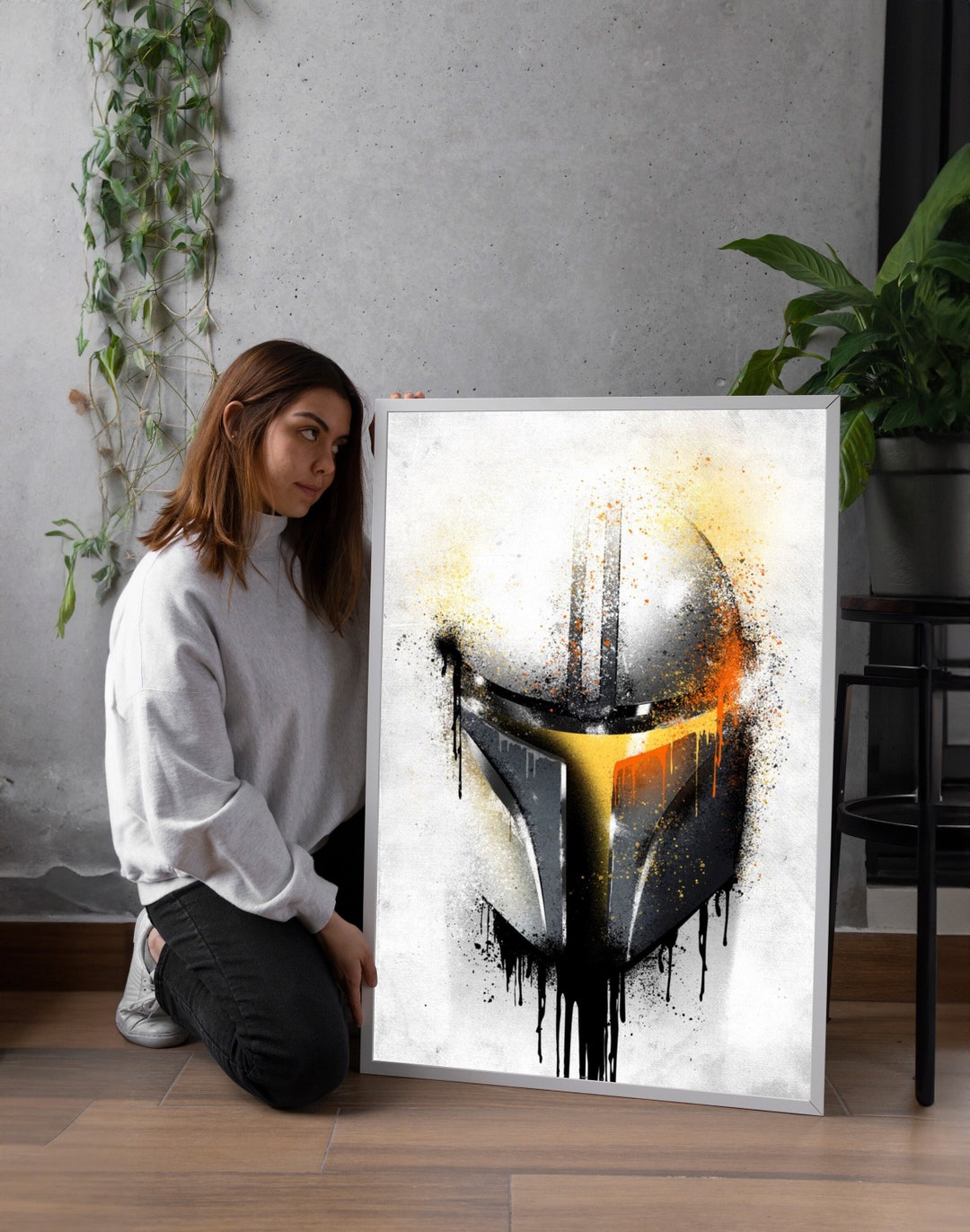 Mandalorian Graffitti Helmet,mandalorian Canvas Print, Star Wars Wall Art, Geeky Decor, Gift for ...