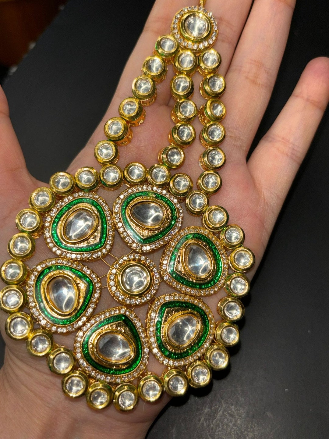 Enchanted Emerald Elegance - Premium Dabi Kundan Pasa With Handcrafted ...