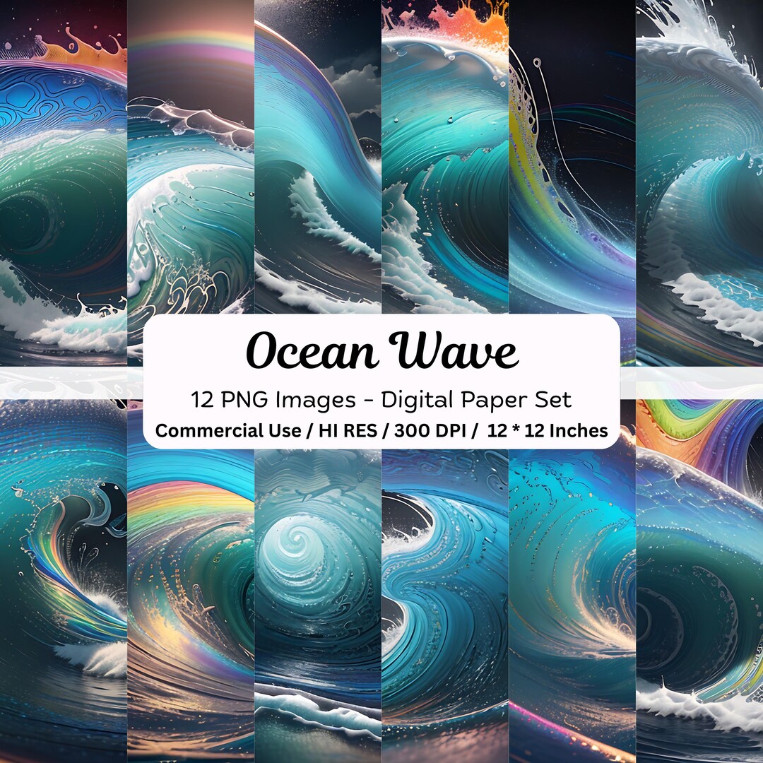 Ocean Waves Digital Paper, Sea Tide Clipart, Technology Background ...