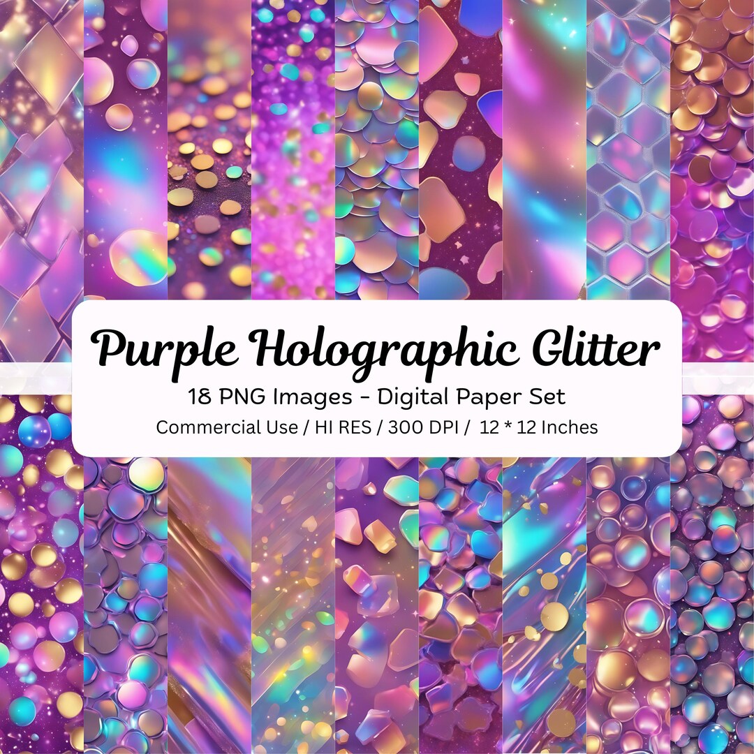 Purple Holographic Glitter Digital Paper - Holo Iridescent Textures ...