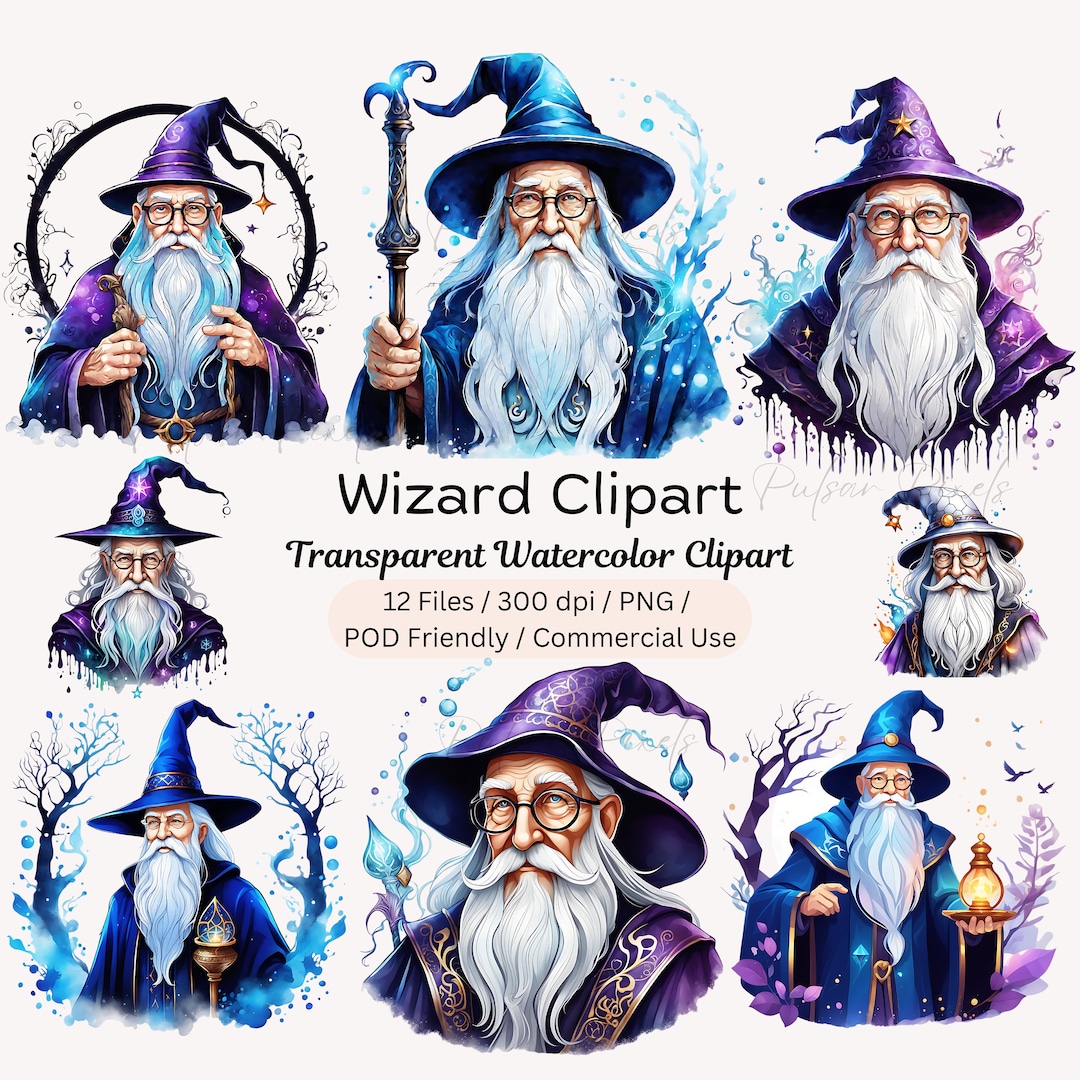 Watercolor Wizard Clipart - Spooky Clipart, Wizard Clipart, Watercolor ...