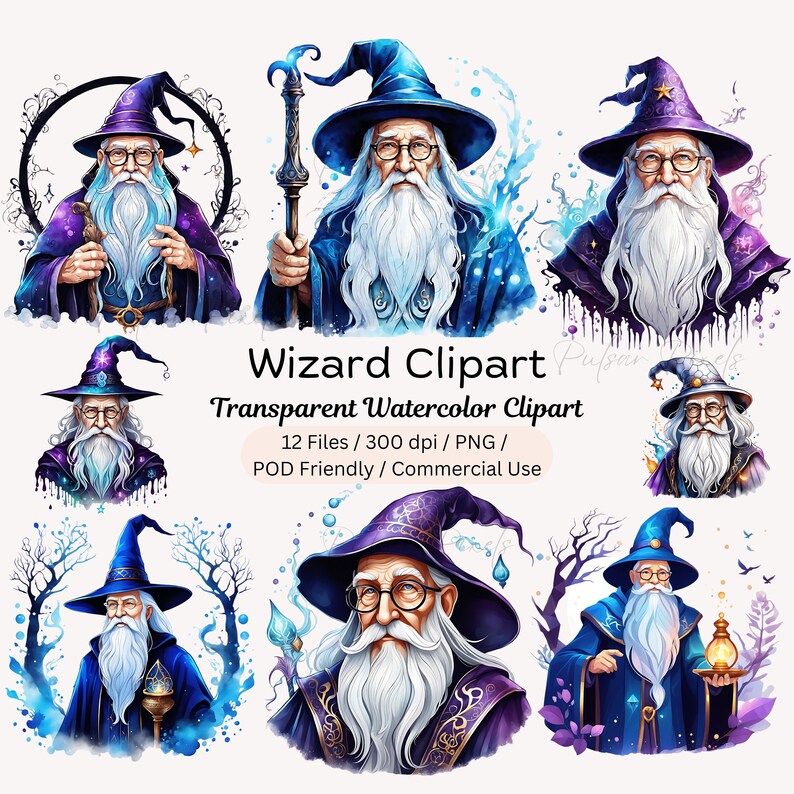 Watercolor Wizard Clipart - Spooky Clipart, Wizard Clipart, Watercolor ...