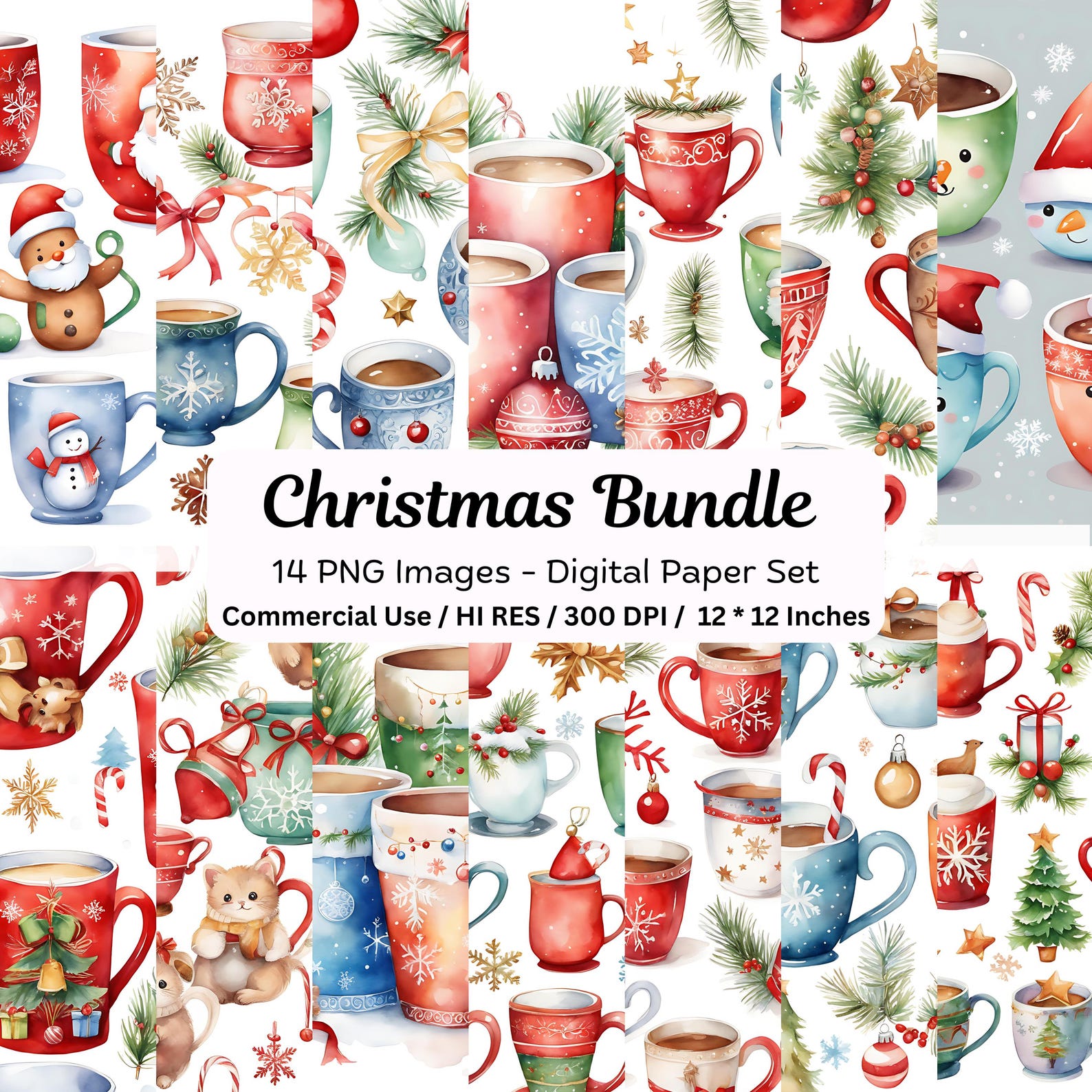 Christmas Digital Paper, Holiday Paper, Winter Theme, Scrapbook Paper ...