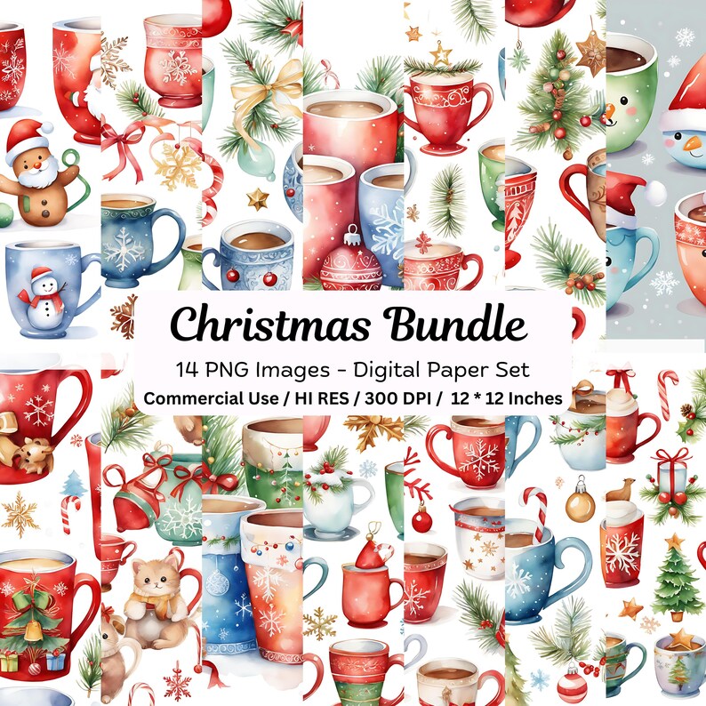 Christmas Digital Paper, Holiday Paper, Winter Theme, Scrapbook Paper ...