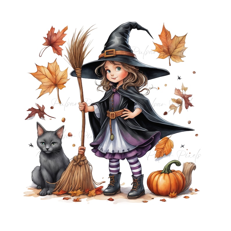 Halloween Witch Clipart - 10 High Quality Pngs, Watercolor Witch, Jack ...