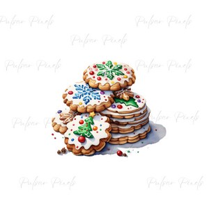 Watercolor Christmas Cookies Clipart - 10 High-quality PNG - Festive ...