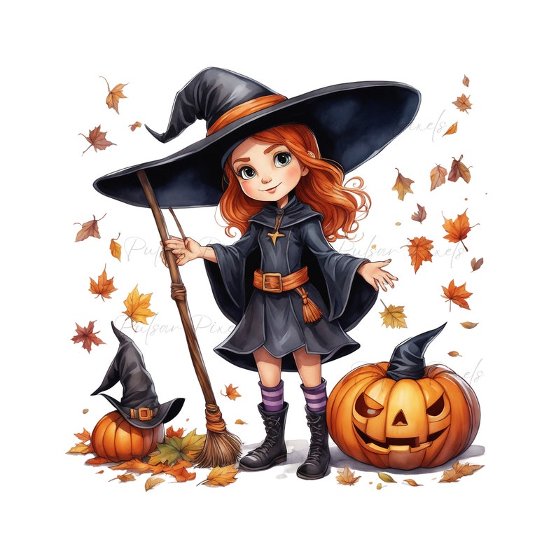 Halloween Witch Clipart - 10 High Quality Pngs, Watercolor Witch, Jack ...