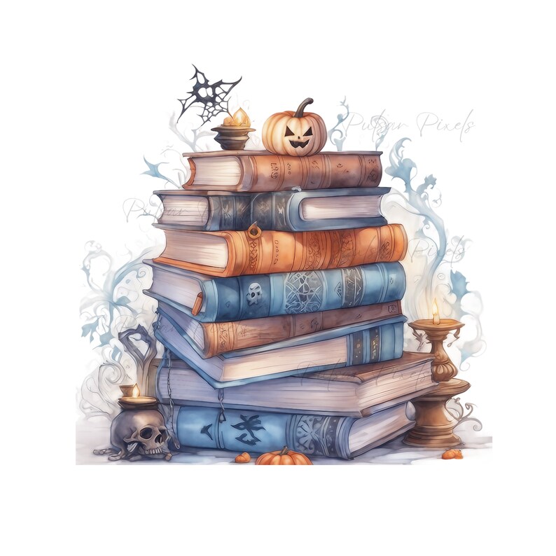 Watercolor Fantasy Books Clipart Galaxy Wizard Book Stacks, 14 PNG ...