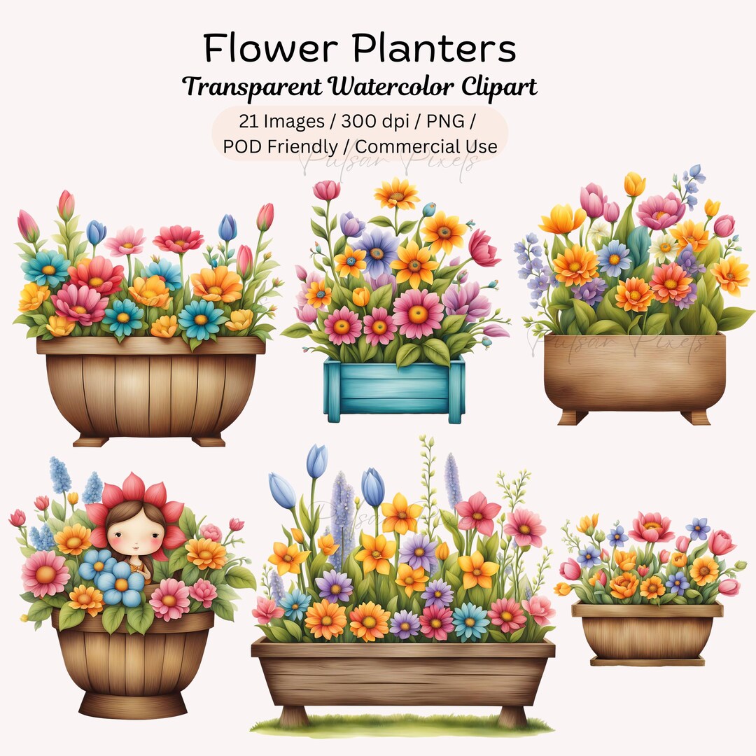 Flower Planters, Flowers Wooden Crate Clipart, Flowers Clipart, Garden ...
