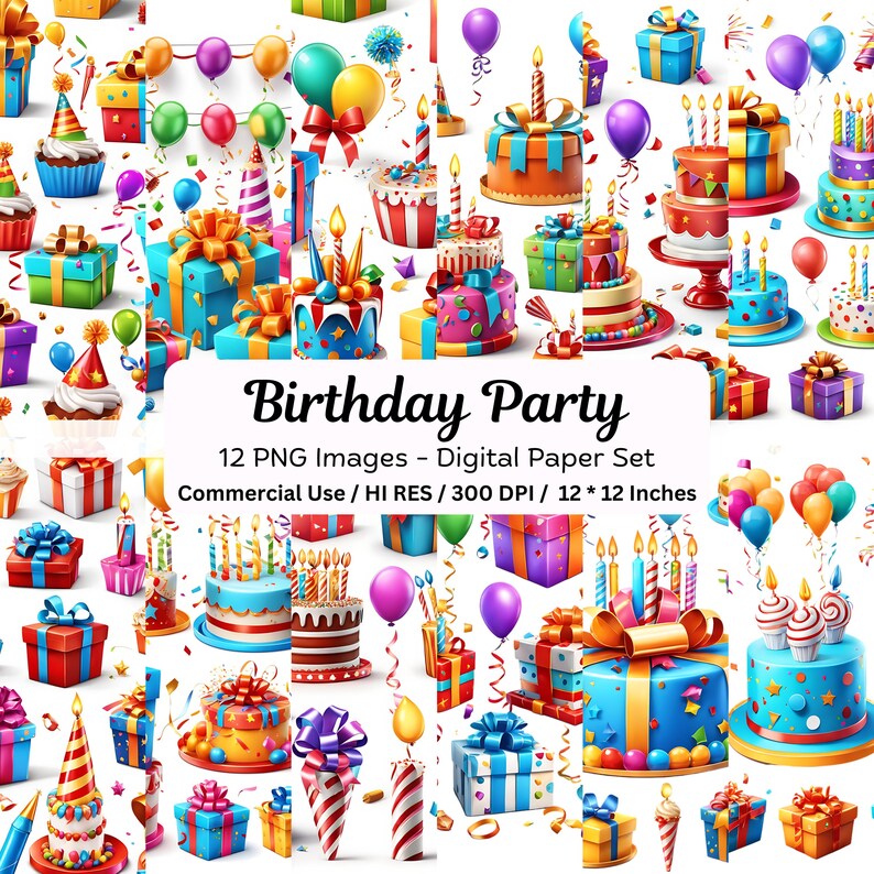 Party Balloon Digital Paper, Birthday Digital Paper, Colorful Balloons ...