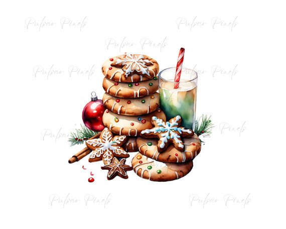 Watercolor Christmas Cookies Clipart - 10 High-quality PNG - Festive ...