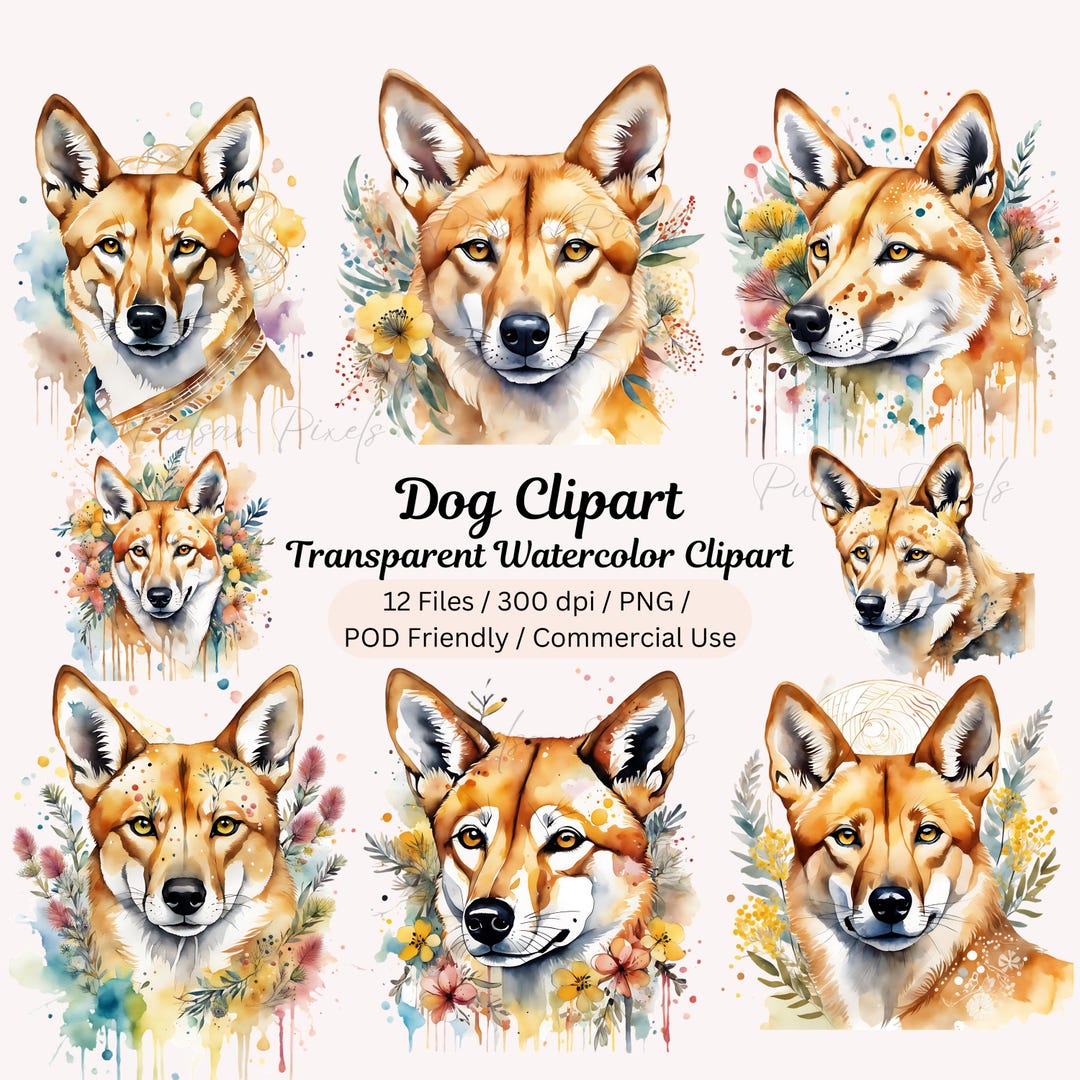 Watercolor Dog Clipart, Dingo Clipart, Wild Dog Clipart, Dingo PNG ...