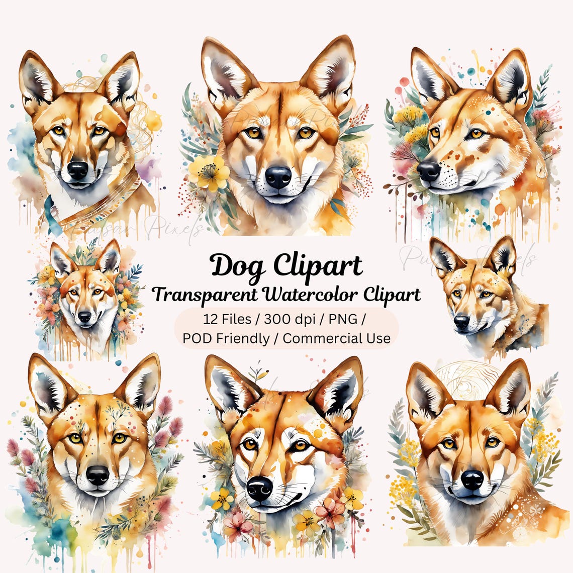 Watercolor Dog Clipart, Dingo Clipart, Wild Dog Clipart, Dingo PNG ...