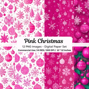 Christmas Digital Paper, Pink Christmas, Snowflake Pattern, Christmas ...