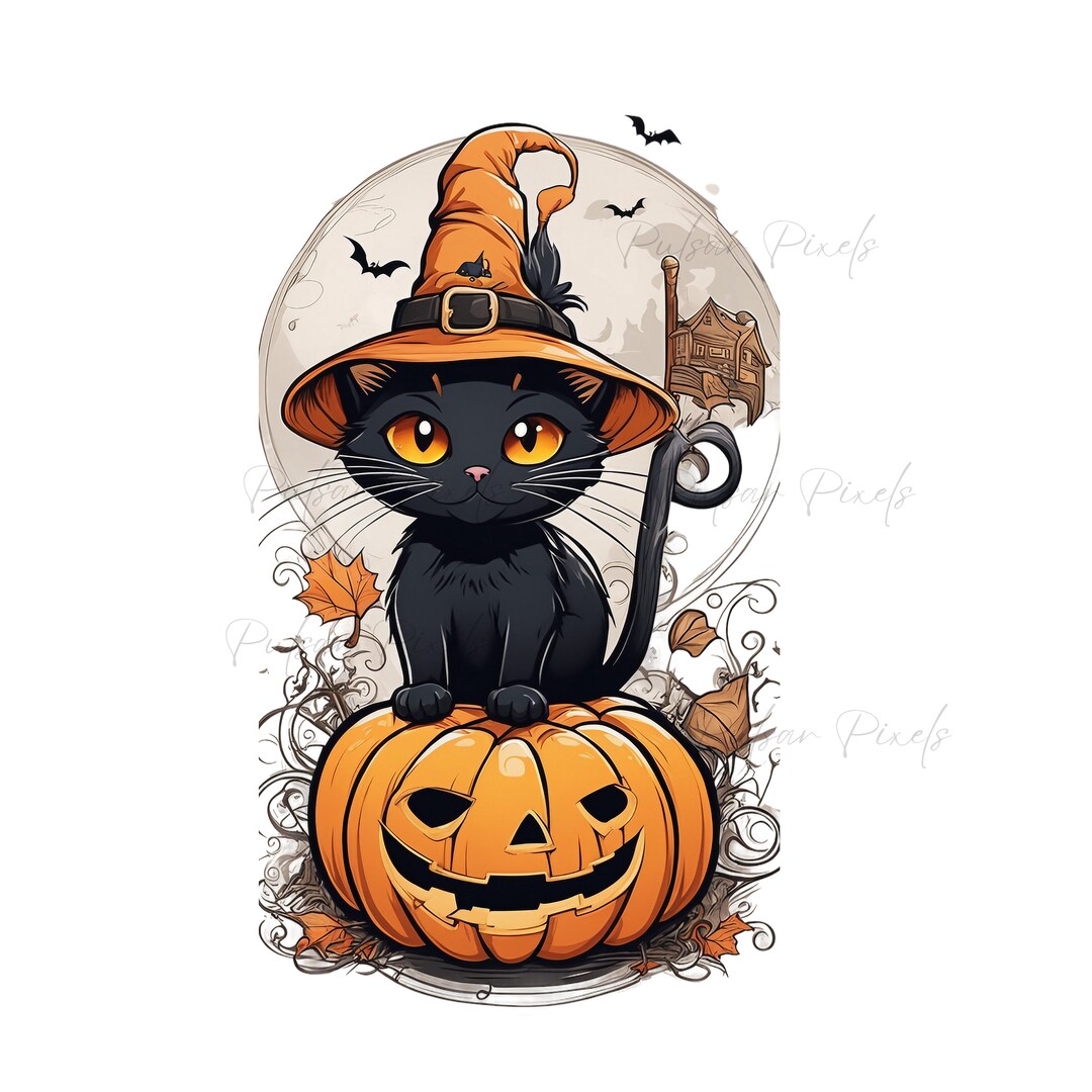 Halloween Cat Clipart Bundle - 15 High Quality Pngs, Black Cat Clipart ...