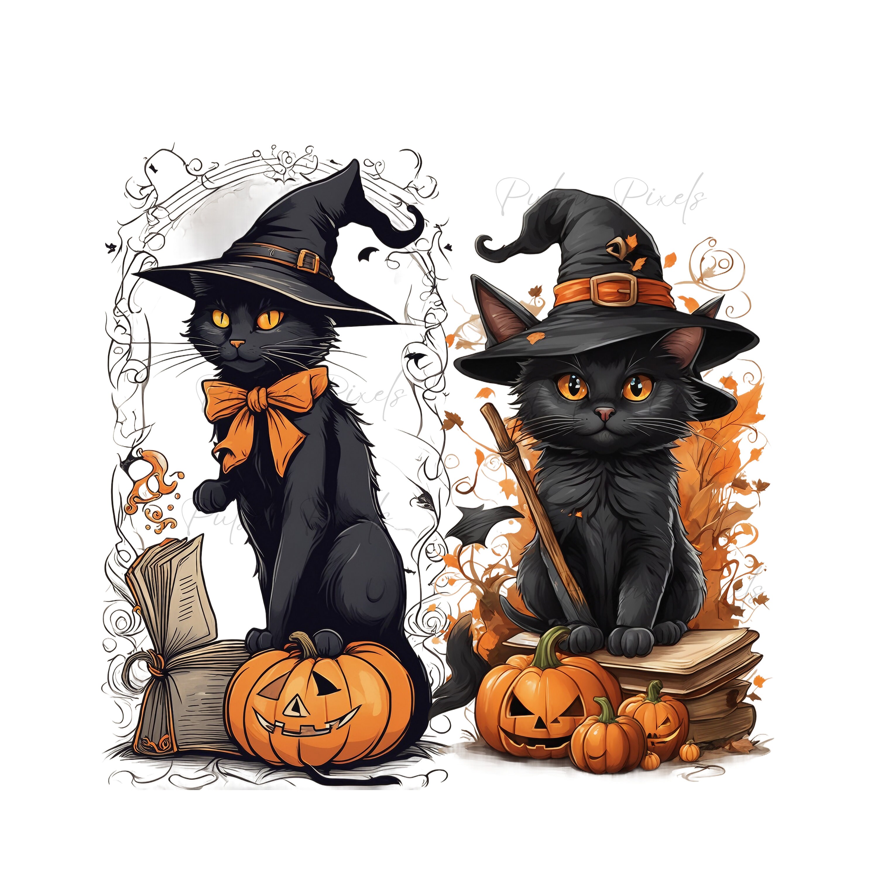 Halloween Cat Clipart Bundle 15 High Quality Pngs, Black Cat Clipart ...