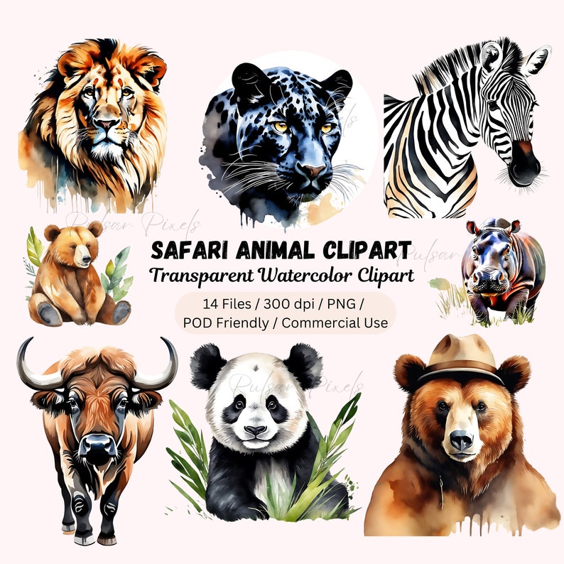 Watercolor Safari Animals Clipart, Safari Clipart, Safari Animals ...