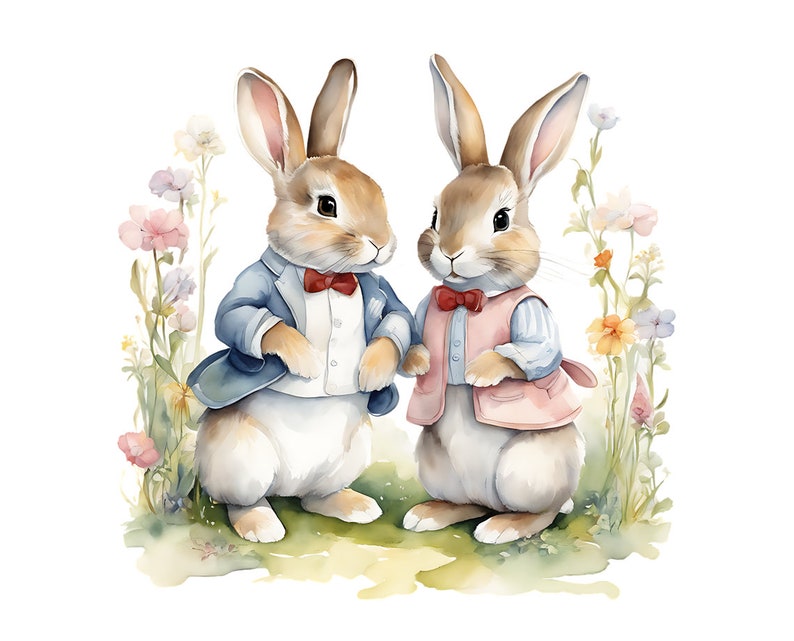 Cute Watercolor Rabbits - Digital Download - Bunny Digital Paper Craft ...