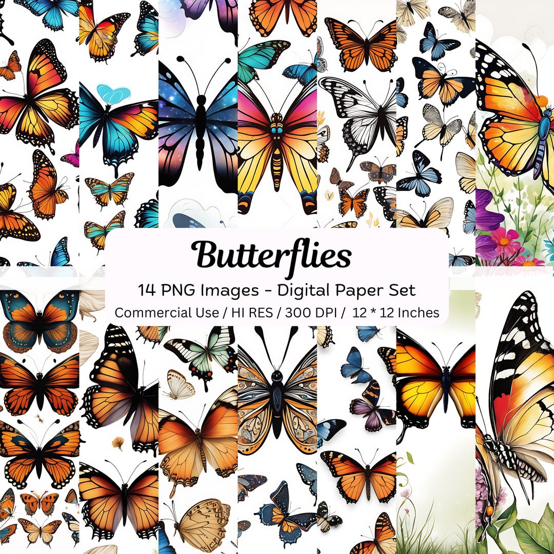 Butterflies Digital Paper, Seamless Butterfly Pattern, Watercolor ...